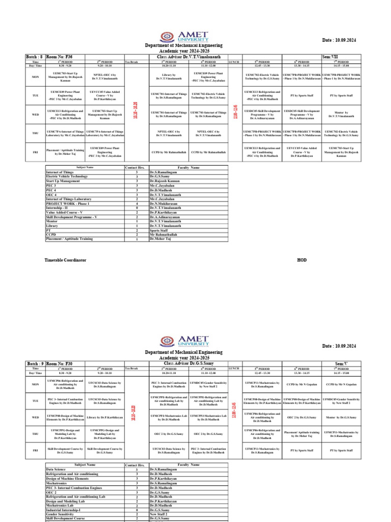 Mechanical Time Table 19.09.2024 | PDF