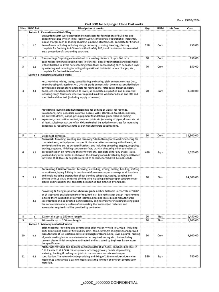 Enquiry For Etone Civil Works - BOQ | PDF