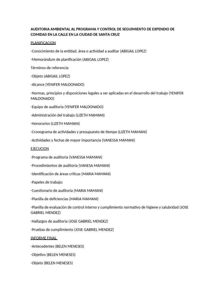 Auditoria Ambiental Al Programa y Control de Seguimiento de Expendio de ...