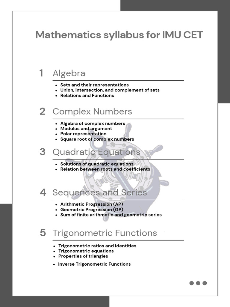 Mathematics syllabus for IMU CET | PDF Mathematics syllabus for IMU CET | PDF
