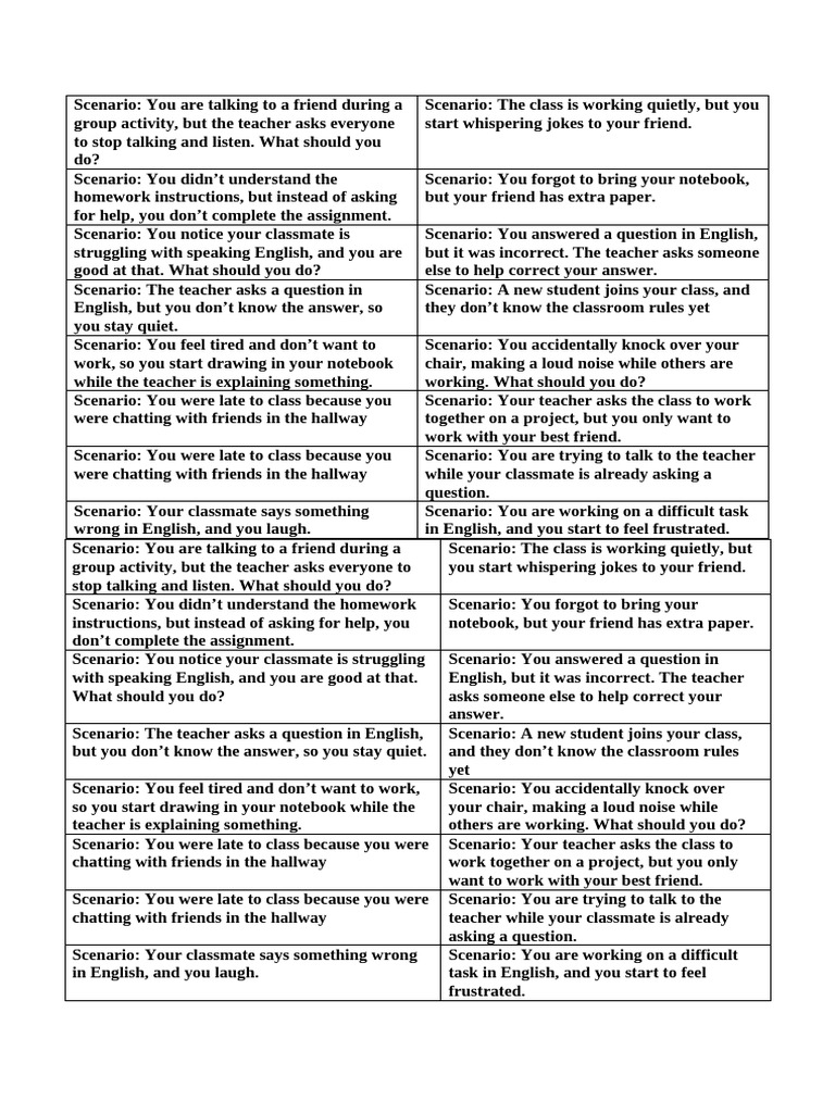 Classroom Rules Scenarios | PDF | Language Arts & Discipline | Home ...