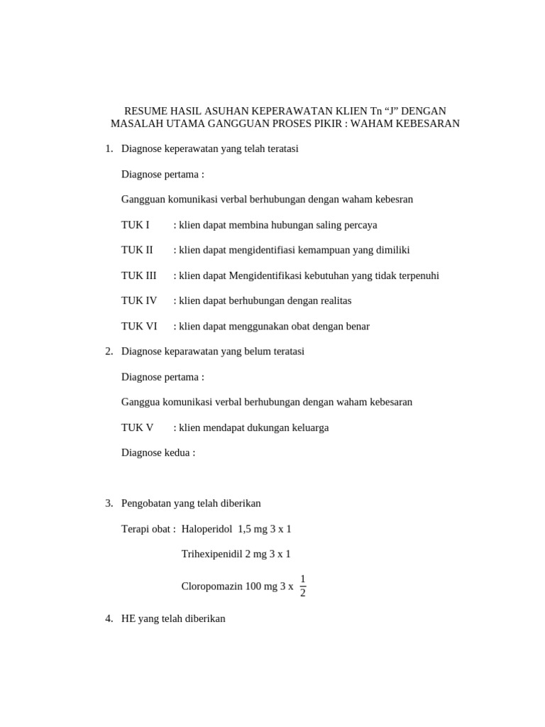 RESUME HASIL ASUHAN KEPERAWATAN KLIEN TN | PDF