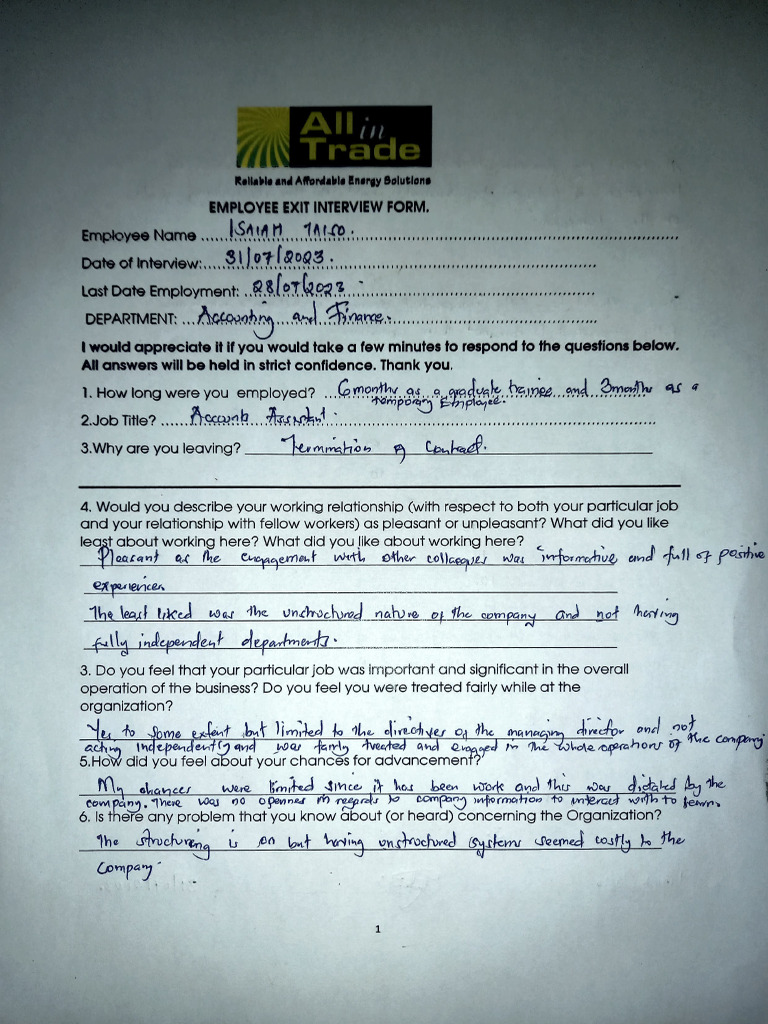 Isaiah Exit Interview | PDF | Career & Growth