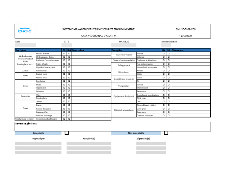 Fiche Inspection Véhicules | PDF