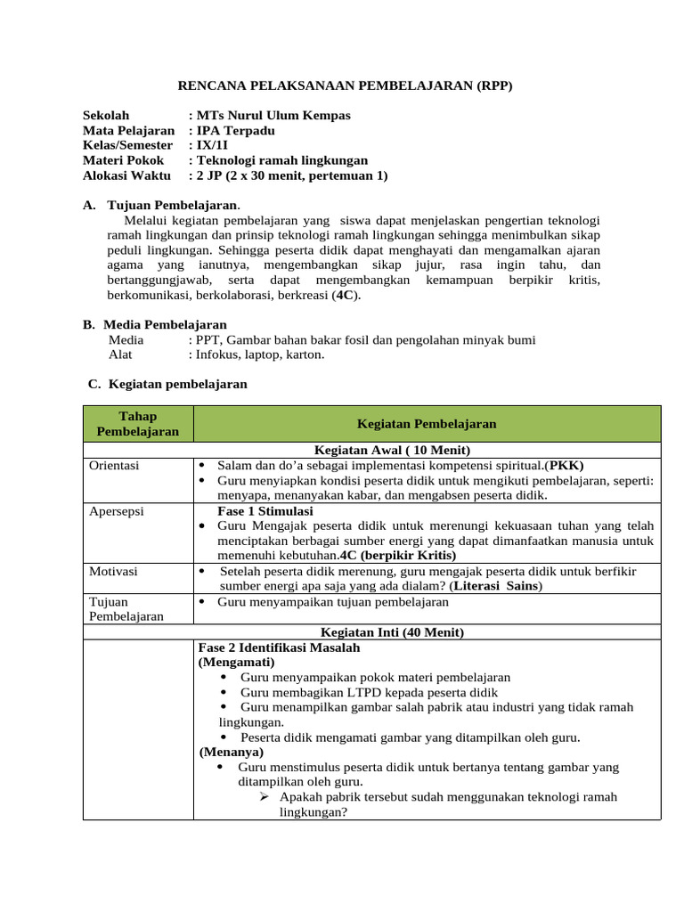 RPP Pertemuan 1 | PDF