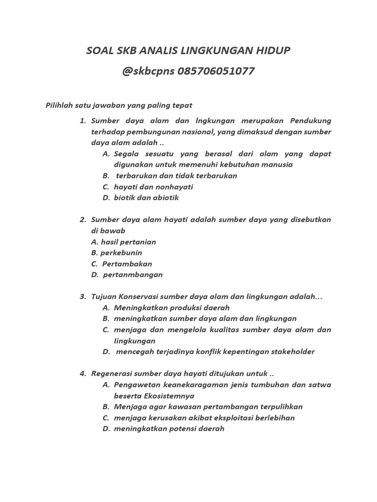 Soal SKB Analis Lingkungan Hidup 1 | PDF