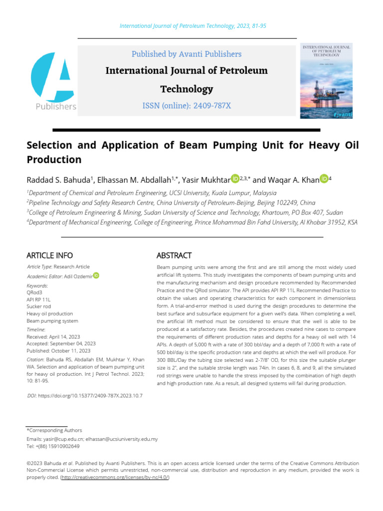 Selection and Application of Beam Pumping Unit For | PDF