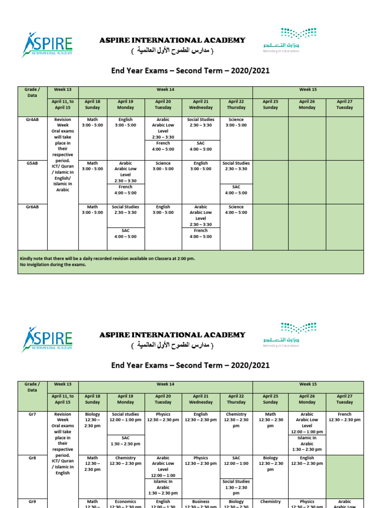 4-2 Final Exams Schedule - Updated | PDF