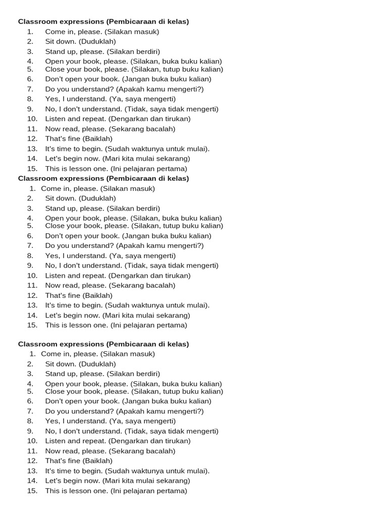 Classroom Expressions | PDF