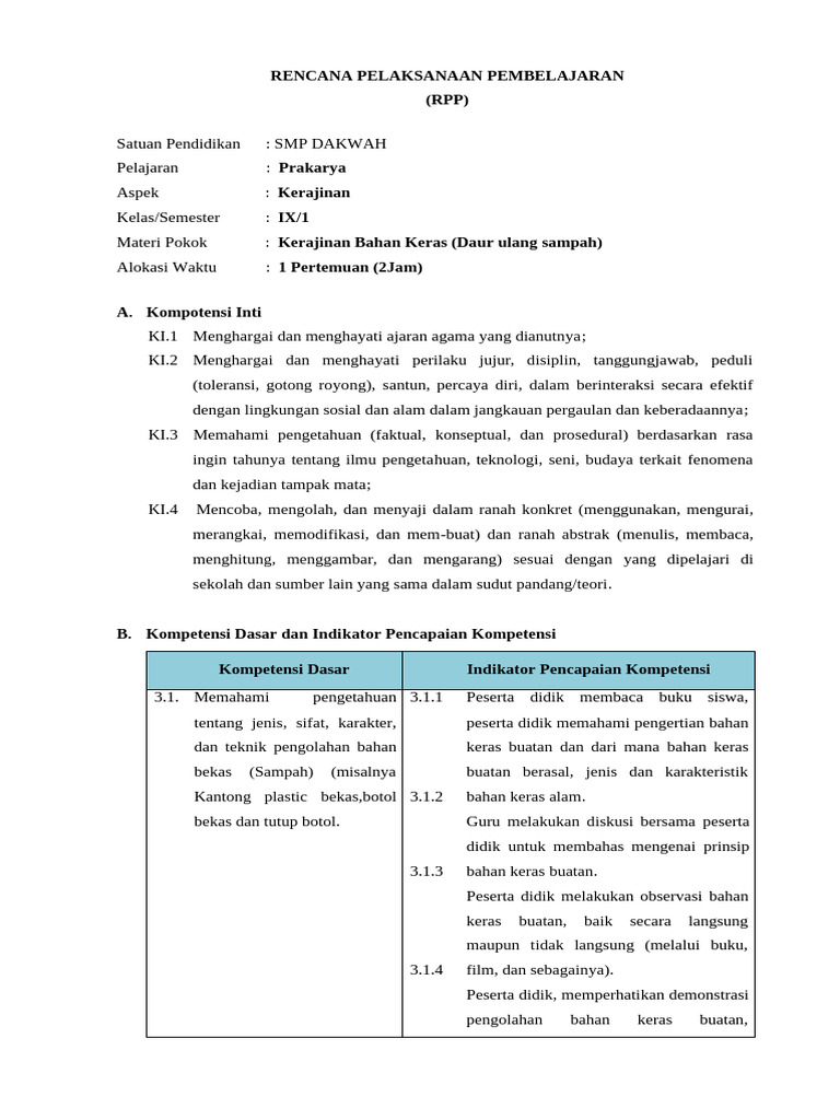 Rpp Prakarya Project Based Learning (2) | PDF