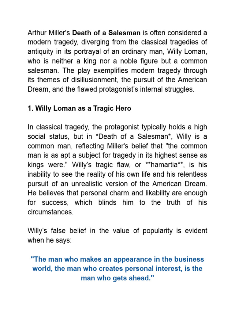 Death of A Salesman As A Modern Tragedy | PDF