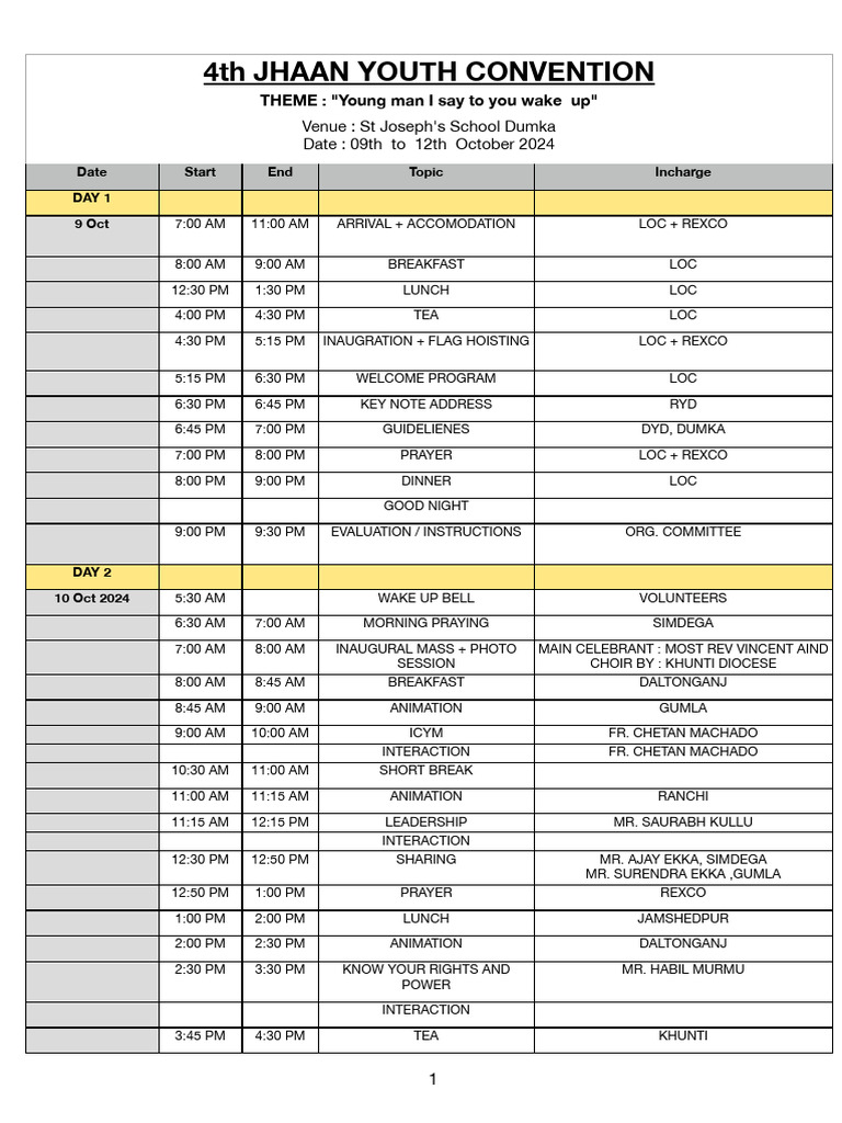 4TH Jhaan Youth Convention Time Table | PDF | Catholic Liturgy ...