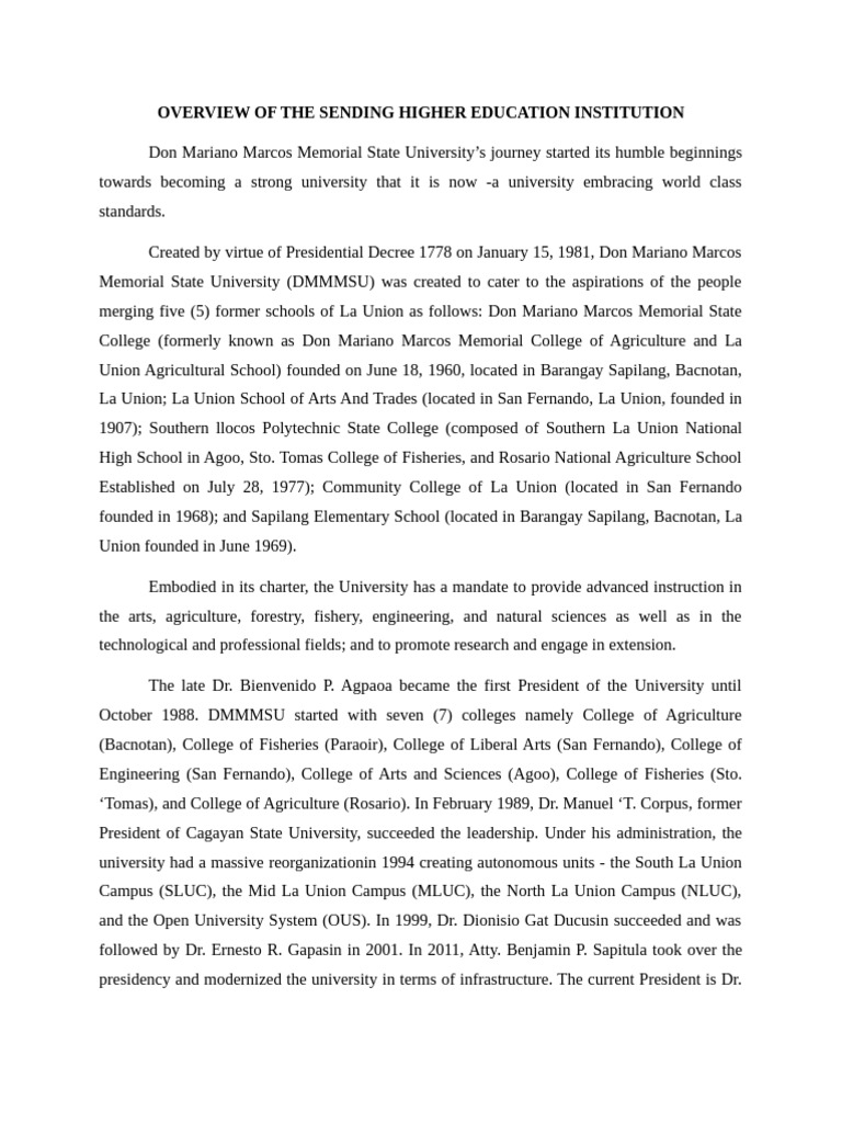 Dmmmsu Background History | PDF