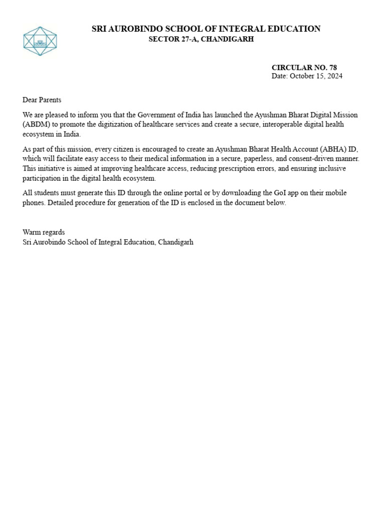 Circular For ABHA ID | PDF