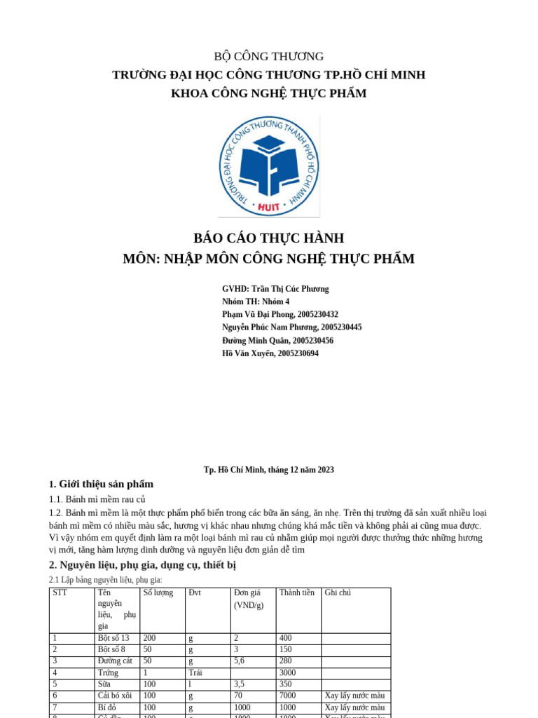 Nhóm 4 - Bài báo cáo học phần Nhập môn CNTP | PDF