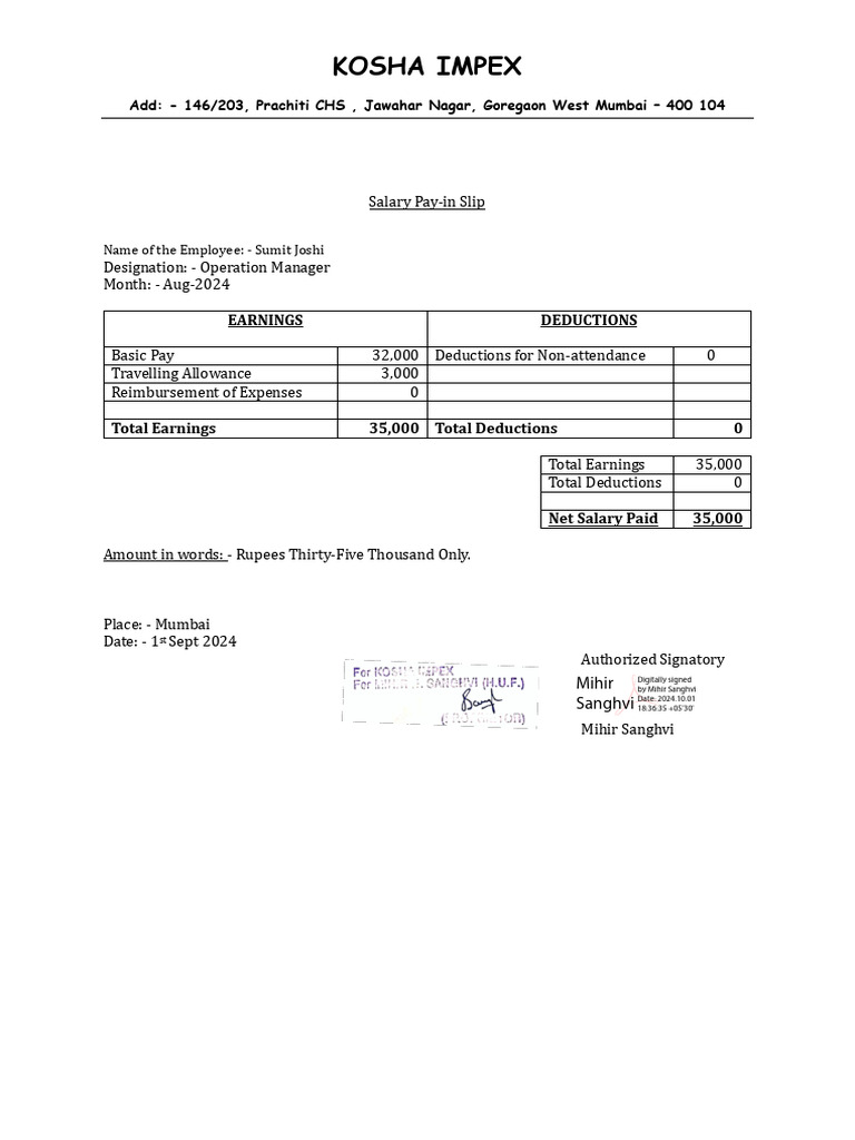 Sumit Joshi Salary | PDF