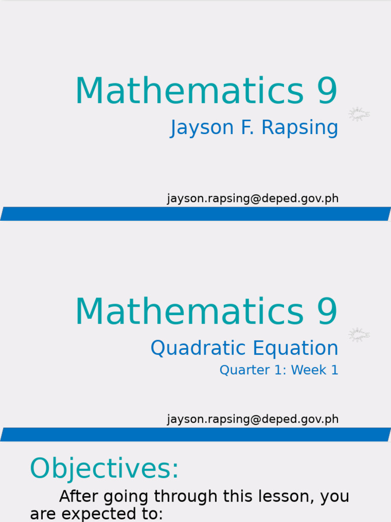 Math9 q1 Wk1 Quadratic-equation-1 | PDF