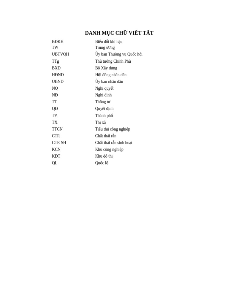 Danh Mục Chữ Viết Tắt | PDF