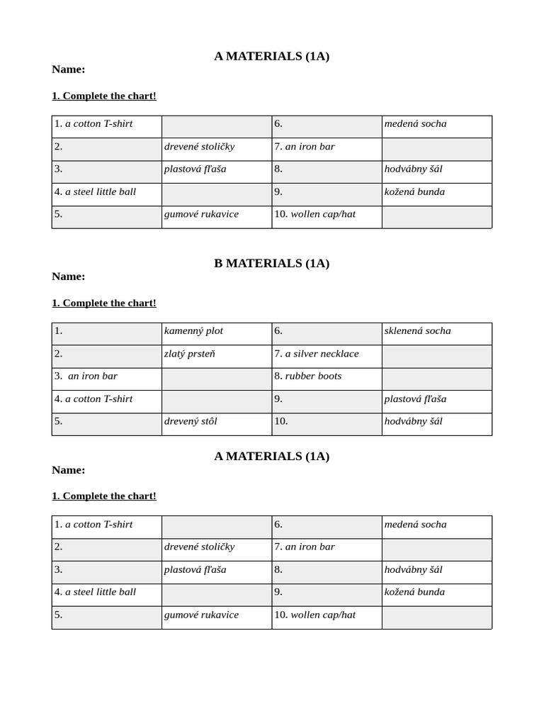 Project 4 - Unit 1 - Materials and Compound Nouns | PDF
