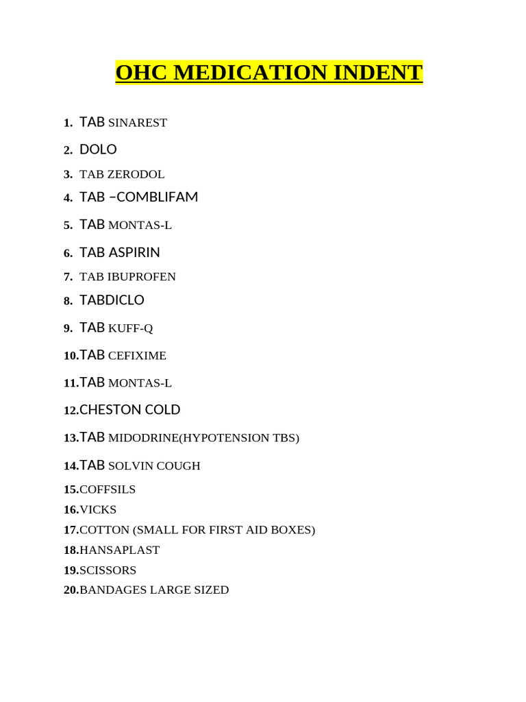 Medications For Ohc | PDF