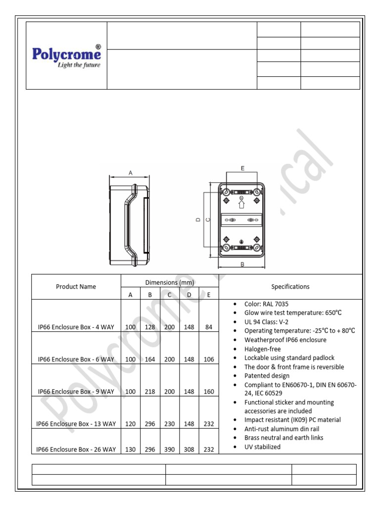 Product Specification Sheet IP66 | PDF