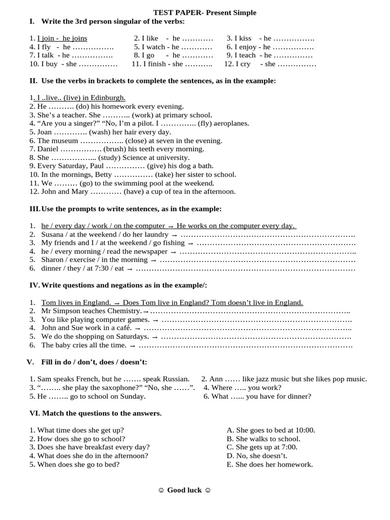 Test Present Simple | PDF