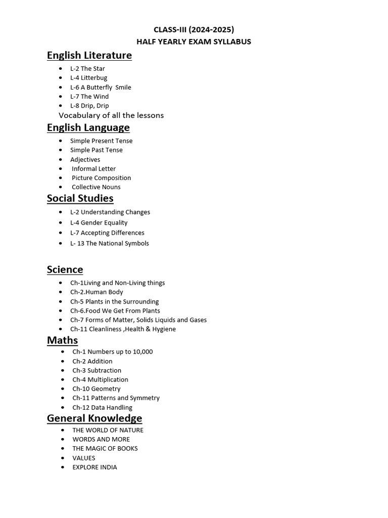 CLASS-3 Syllabus | PDF