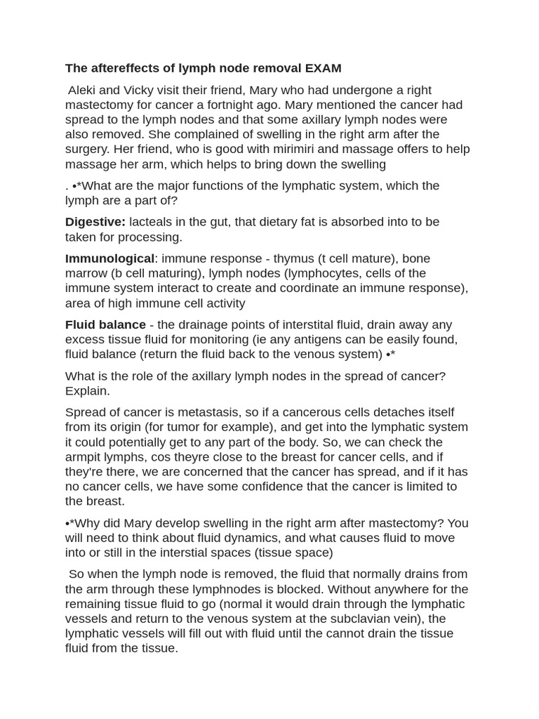 The Aftereffects of Lymph Node Removal EXAM | PDF