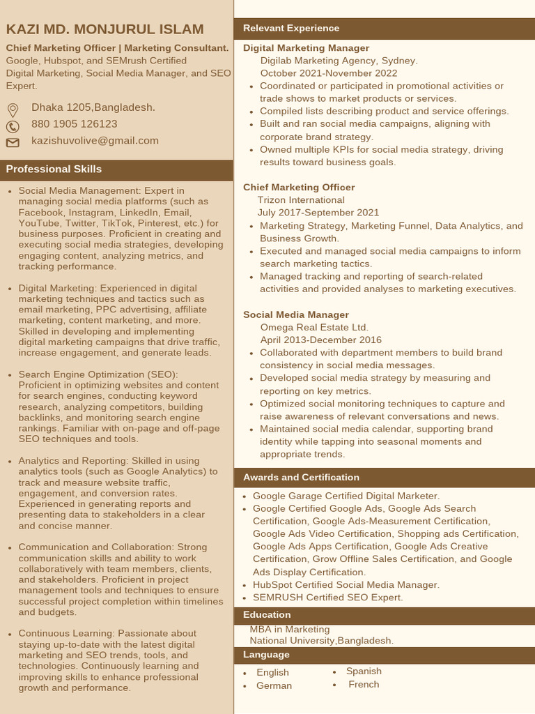 Kazi Md. Monjurul Islam Resume and Cover Letter | PDF