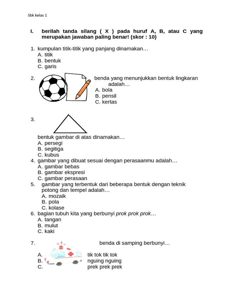 Soal STS SBDP Kelas 1 | PDF