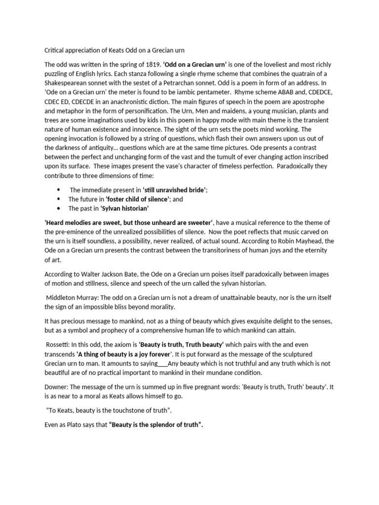 Critical Appreciation | PDF