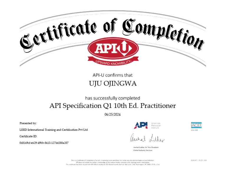 API-U_API Q1 certificate | PDF