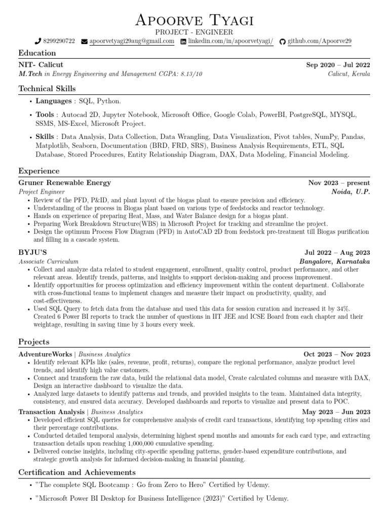 Apoorve Tyagi CV | PDF