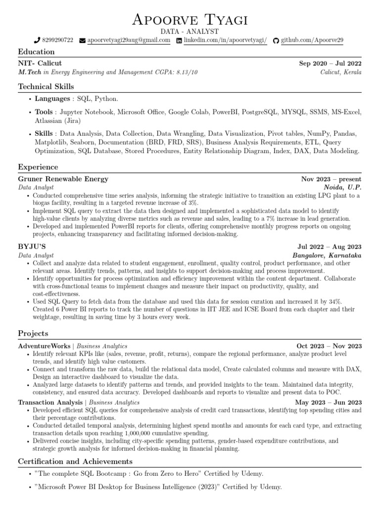 Apoorve Tyagi Resume | PDF