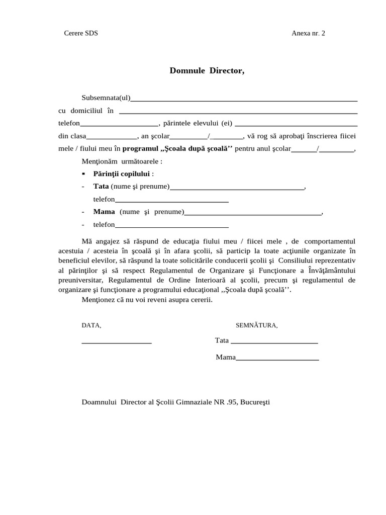 SDS Cerere Inscriere Anexa 2 | PDF