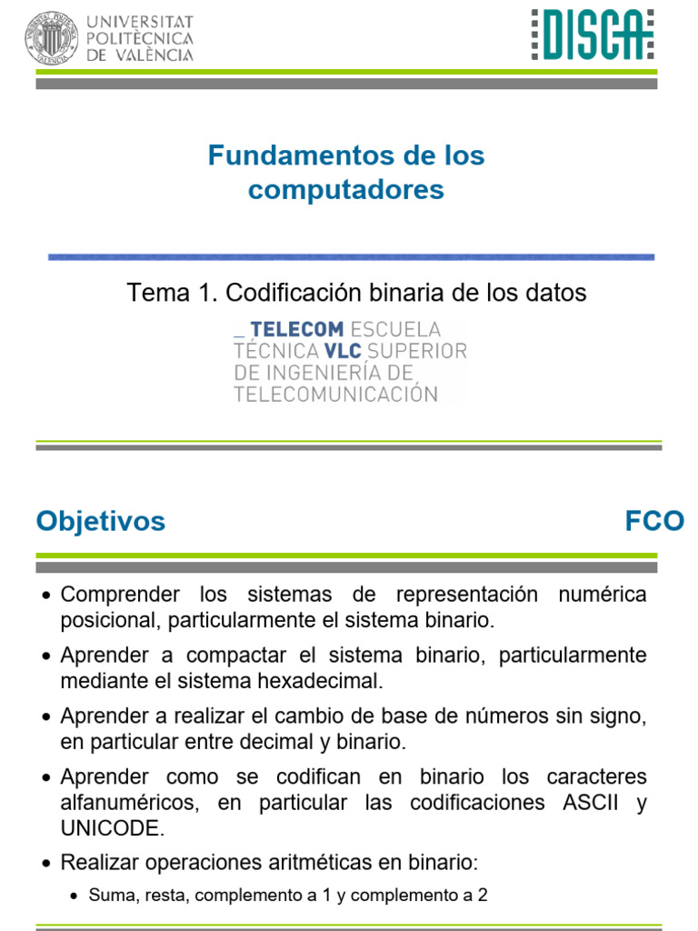 Diapositivas Tema1 Codificacion Binaria | PDF