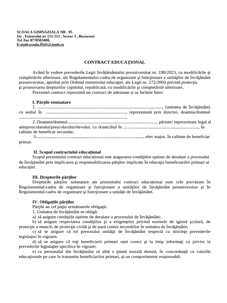 Contract educational 2024-2025 | PDF