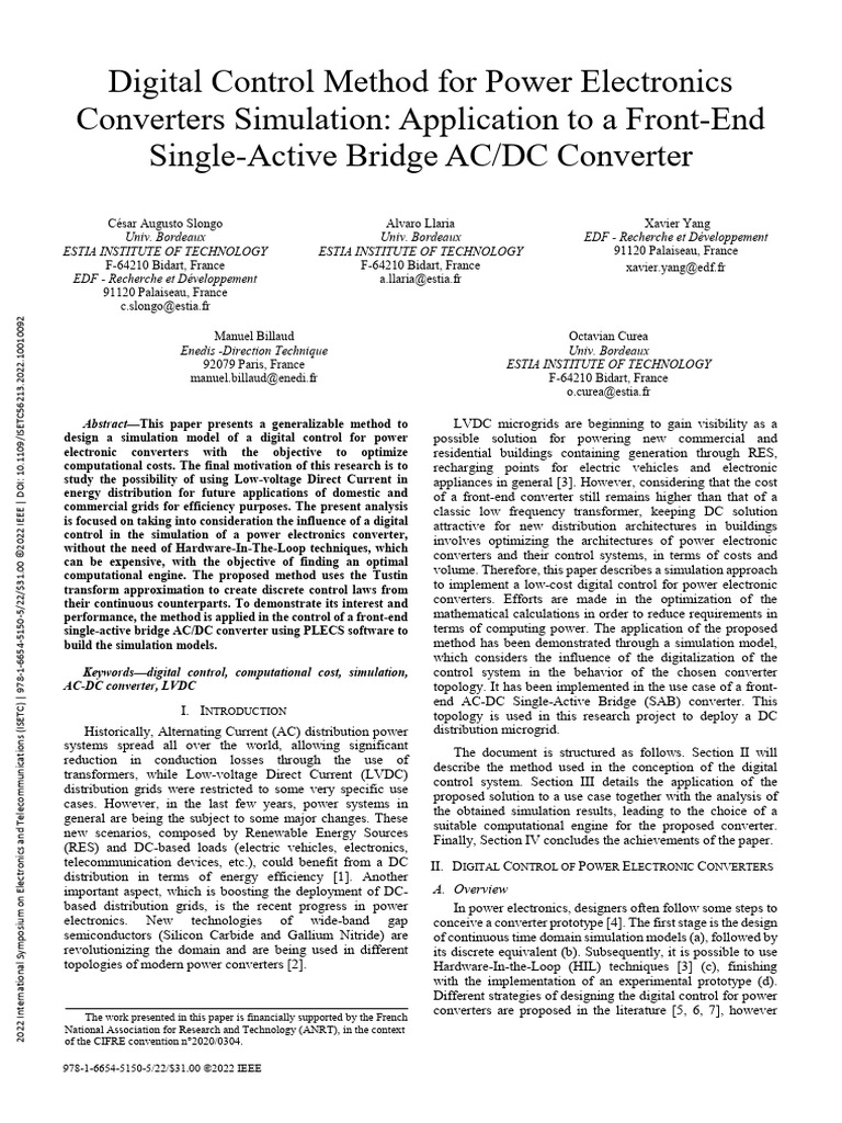 Digital Control Method For Power Electronics Converters Simulation Application To A Front-End ...