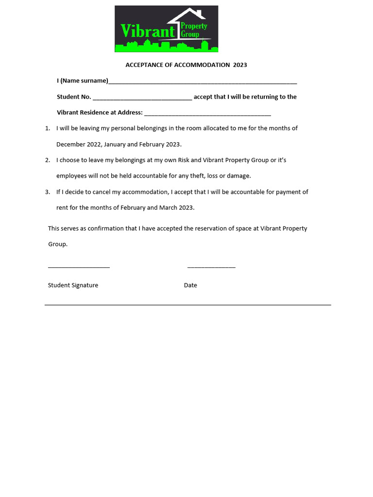 Acceptance of Reservation | PDF