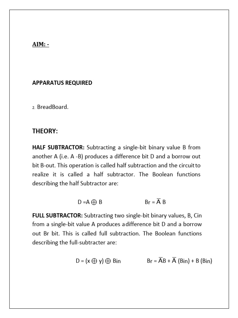 Half and Full Subtractor | PDF