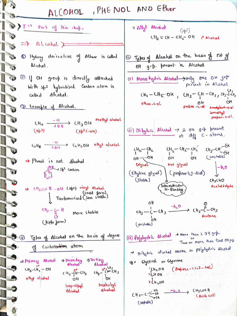 Alcohol, Phenol, Ehter Notes (Mangal) | PDF