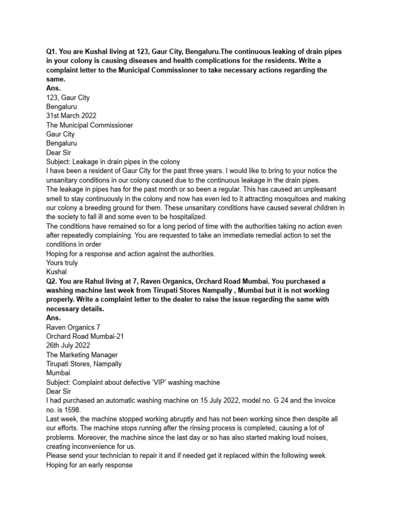 Letter of Complaint | PDF