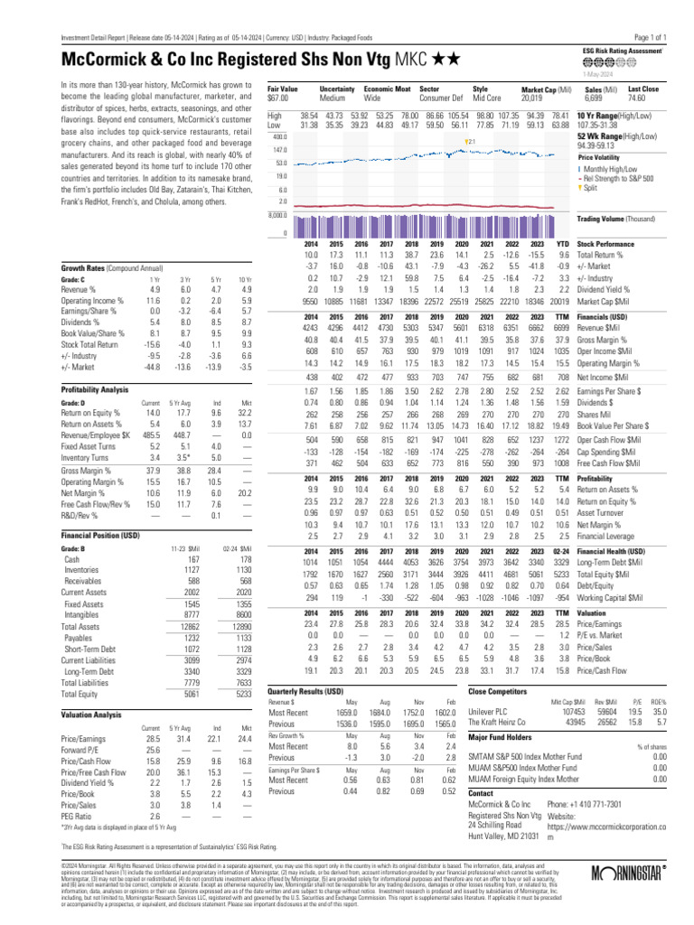 MKC Investment Report | PDF
