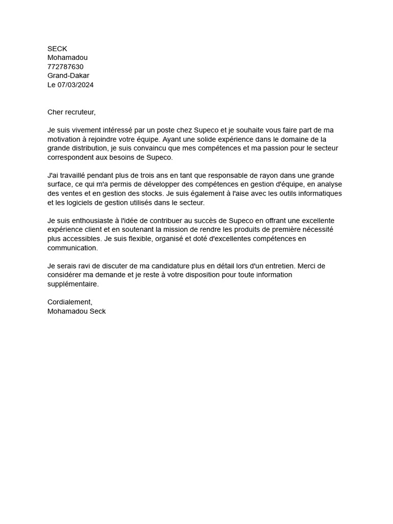 Lettre de Motivation | PDF