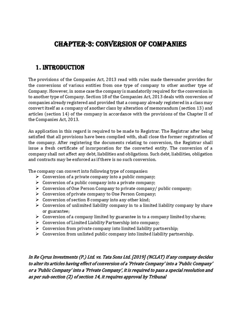 CONVERSION OF COMPANIES | PDF
