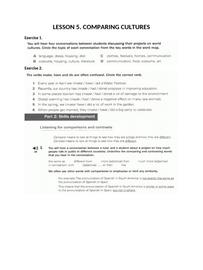 LESSON 5. COMPARING CULTURES - GET READY | PDF