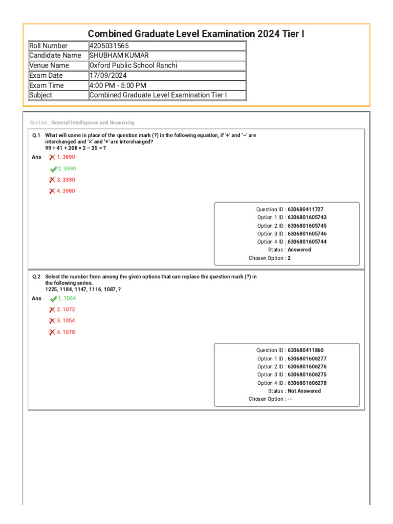 SSC CGL Answer Key 2024 | PDF