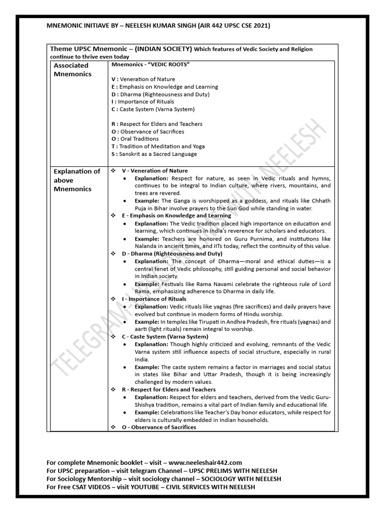 Theme UPSC Mnemonic-INDIAN SOCIETY | PDF