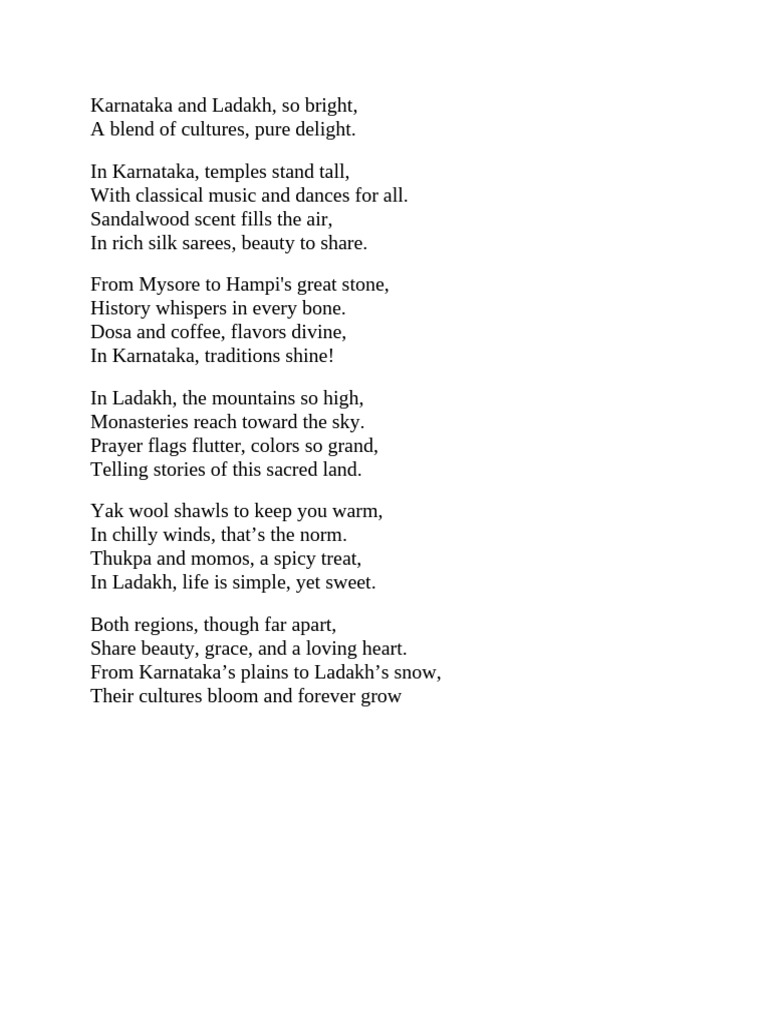Karnataka and Ladakh Culture Poem | PDF