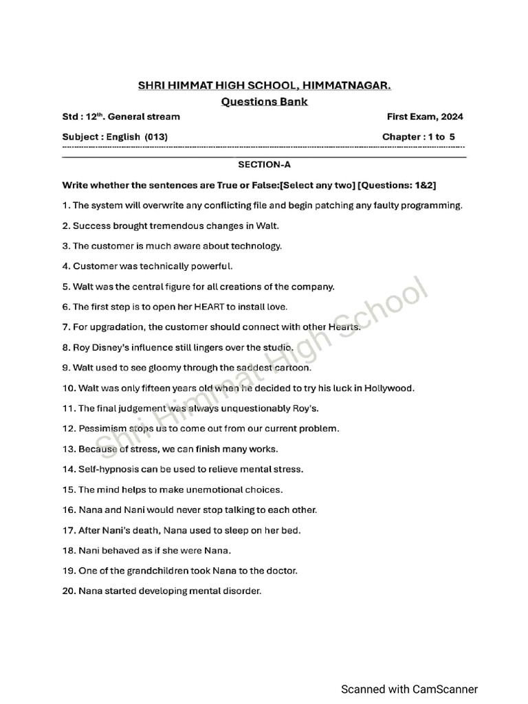 STD - 12th General Stream First Exam 2024 | PDF